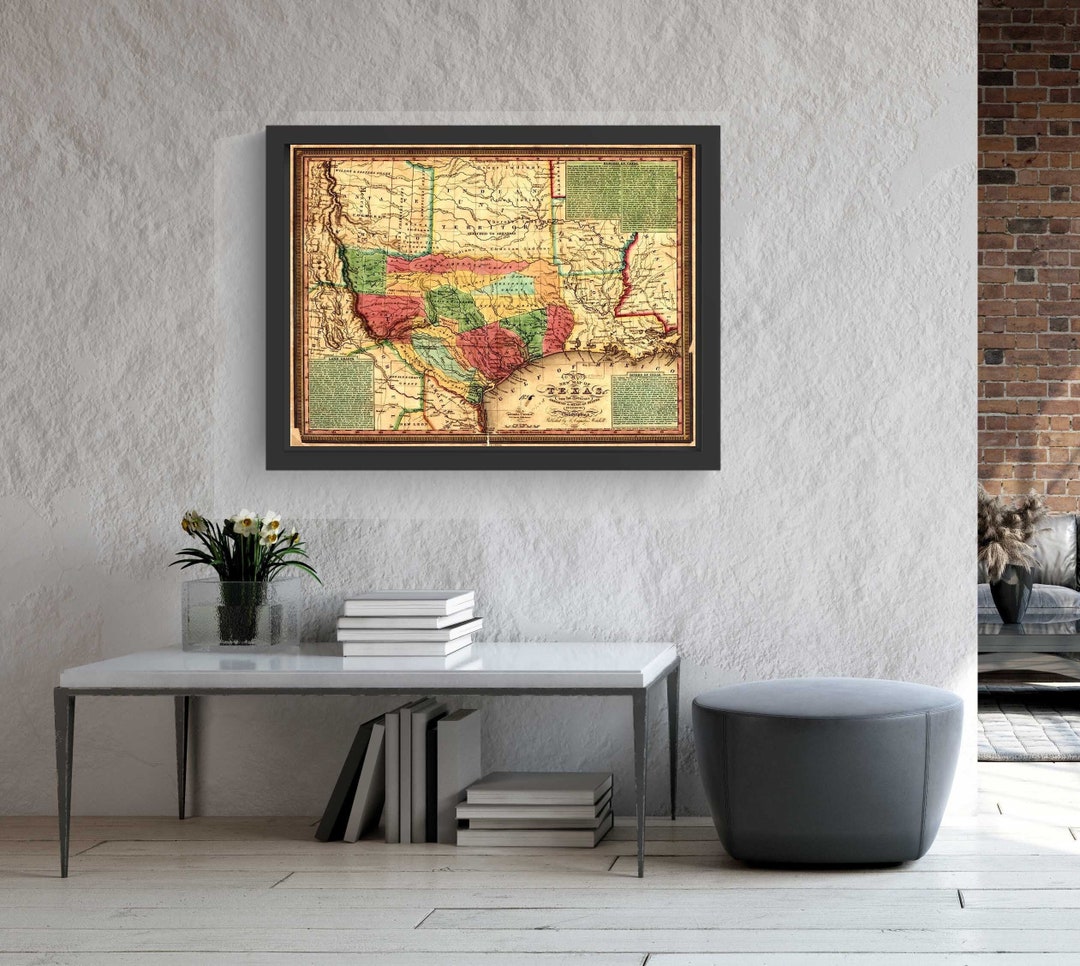 1835 New Map of Texas Vintage Poster Art Print Home Decoration Retro ...