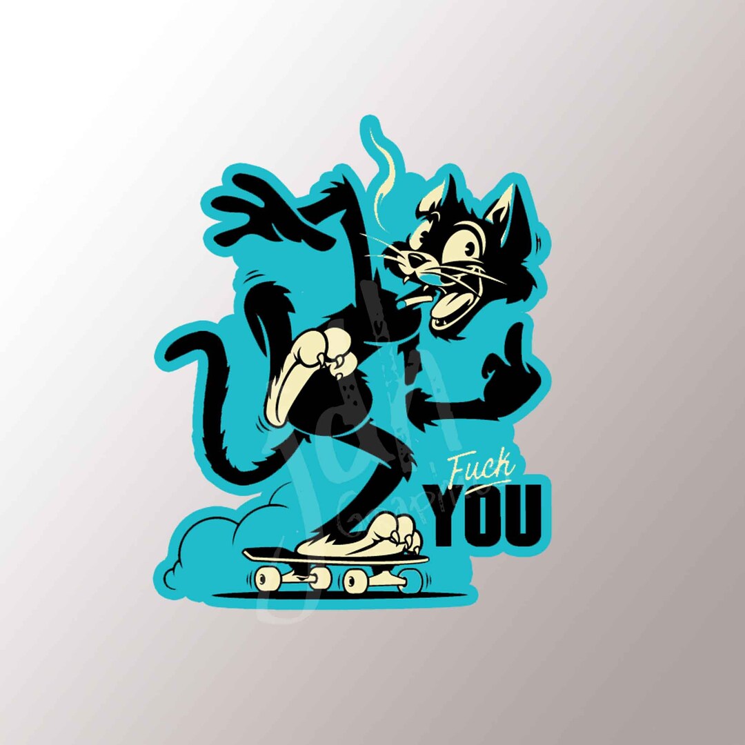 F You Cat Skateboard Vintage Style Vinyl Decal Sticker Hot Rod Rat Rod ...