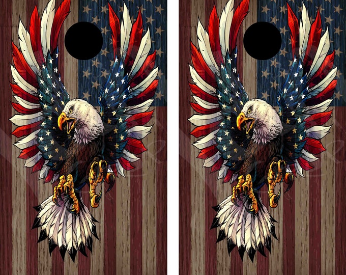 Screaming Eagle Bald Eagle Cornhole Board Wrap Sticker America Patriotic Veteran American Flag ...
