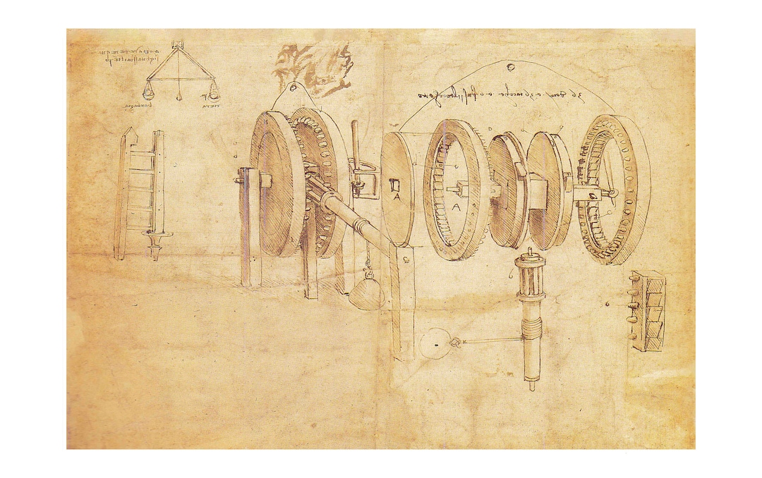Leonardo Da Vinci Machine Gears Engineer Drawing Sketch Art Print ...