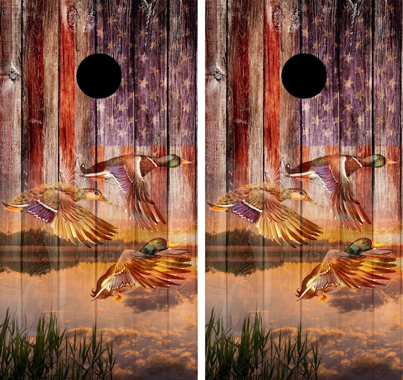 Ducks Hunting Water Fowl American Flag Rustic Cornhole Board - Etsy