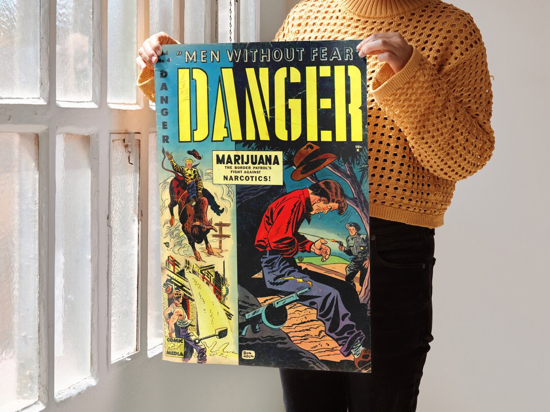 Groovy 70s Vintage Marijuana Poster Danger Fear Cannabis Art Retro Weed ...