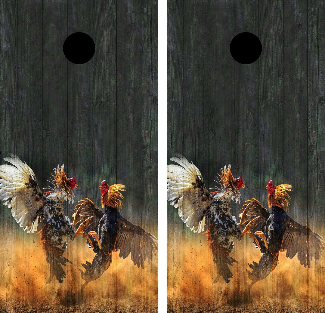 Custom Fighting Rooster Cornhole Set Wrap Decal Sticker Chicken Farm ...
