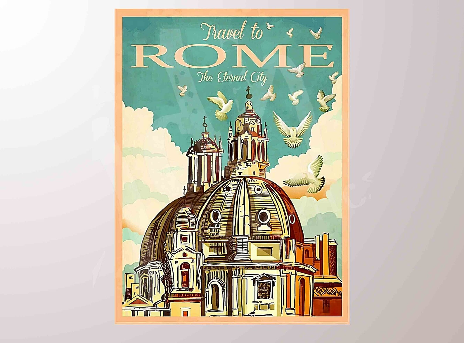 Visit Rome Vintage Art Print Traver Poster Retro Wall Decor Eternal ...