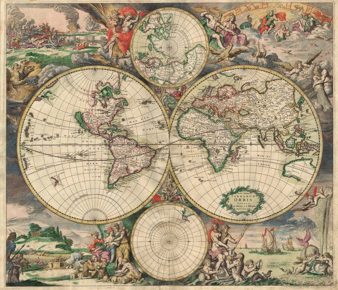 1689 Old World Intersting Map | Art Print Poster | Travel Poster | Ship ...