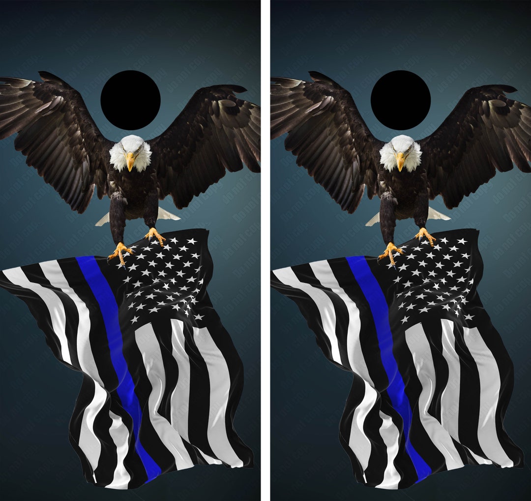 Thin Blue Line Flag Bald Eagle Cornhole Board Wrap America Patriotic ...