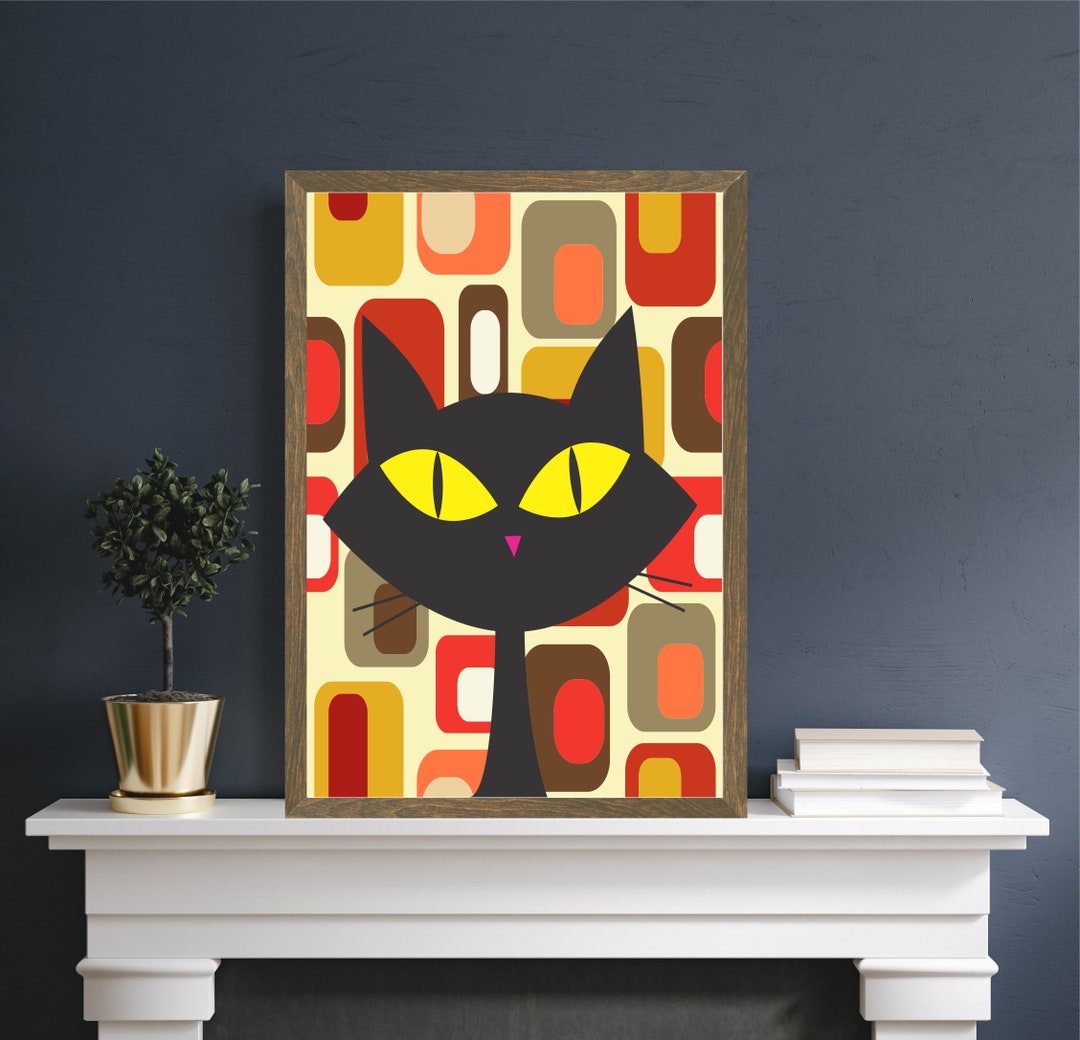 Mid Century Modern Art Print | Cat Gifts | Cat Lovers Art | Cat Wall ...