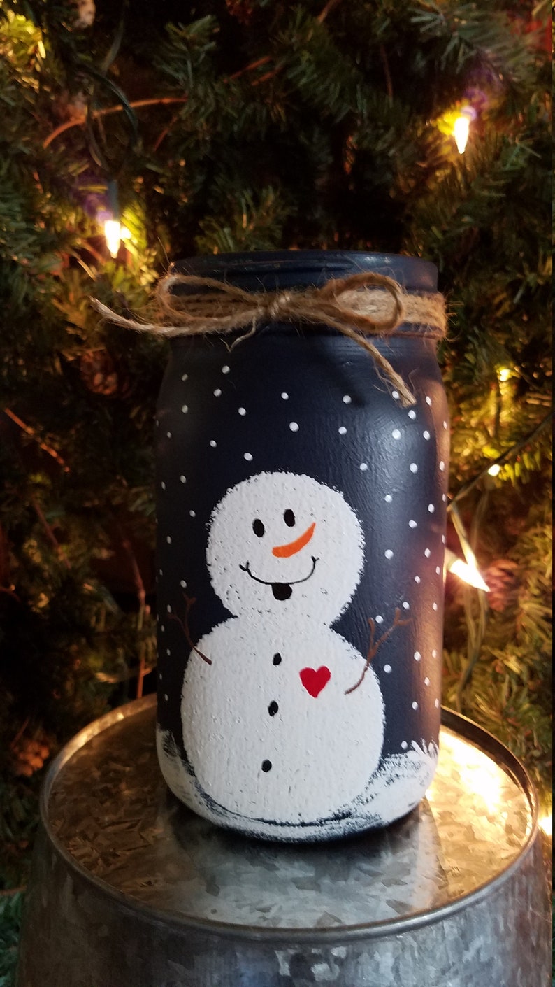 Snowman Mason Jar Etsy