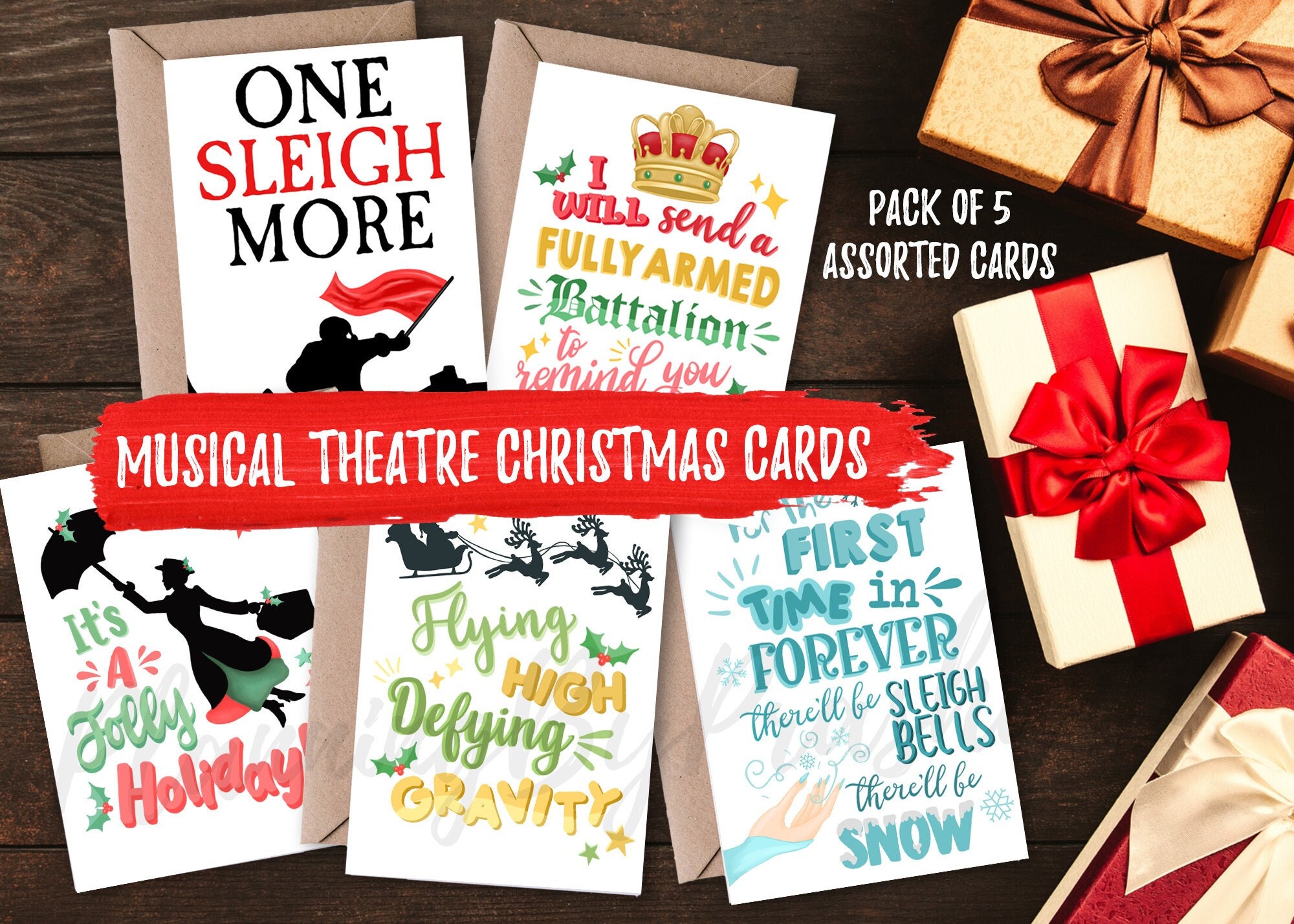 Musical Theatre Christmas Card Pack Set of 5 Musicals - Etsy Australia