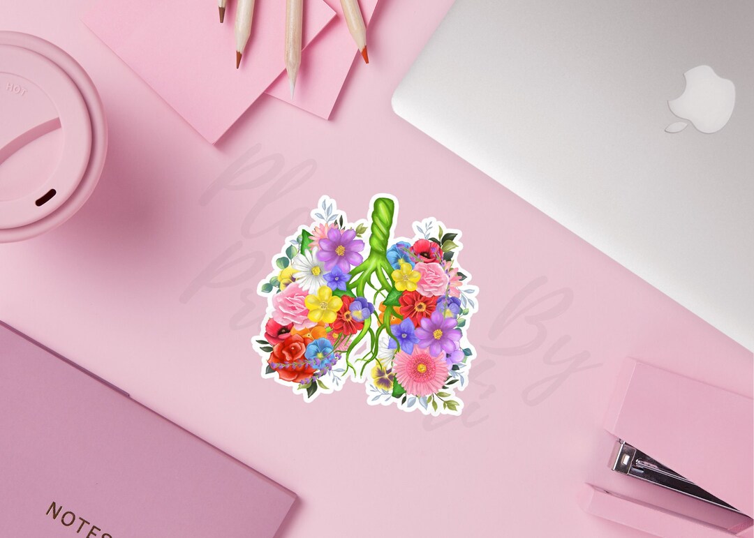 Floral Lung Vinyl Sticker - Lung Cancer Awareness, Lung Disease ...