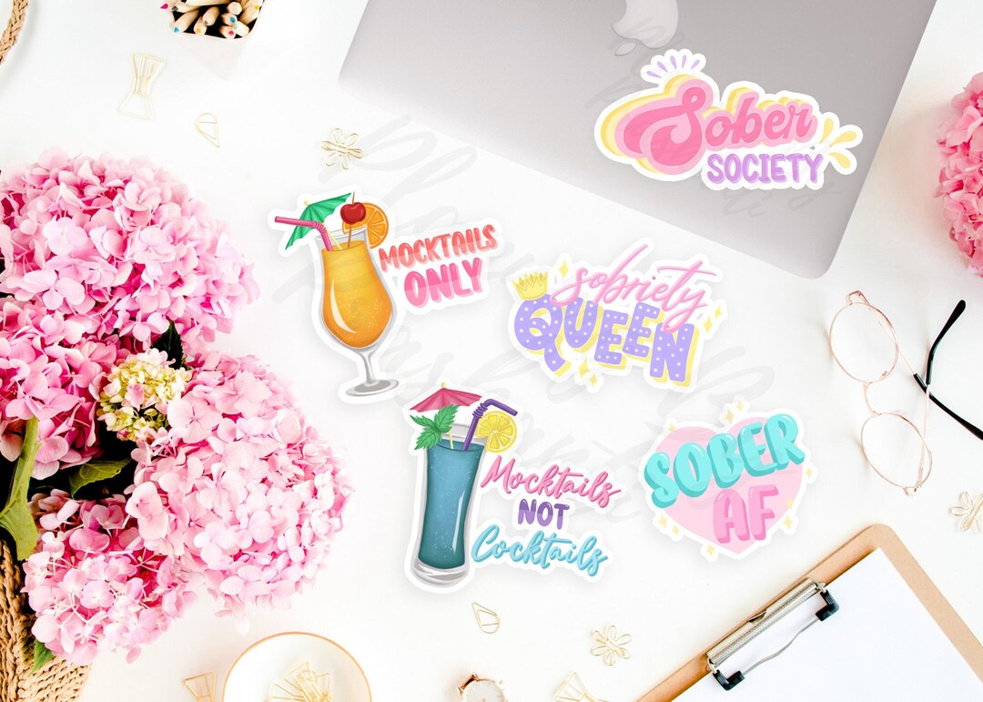 Sober Vinyl Die Cut Stickers - Sober AF, Sobriety, Mocktails, Sober ...