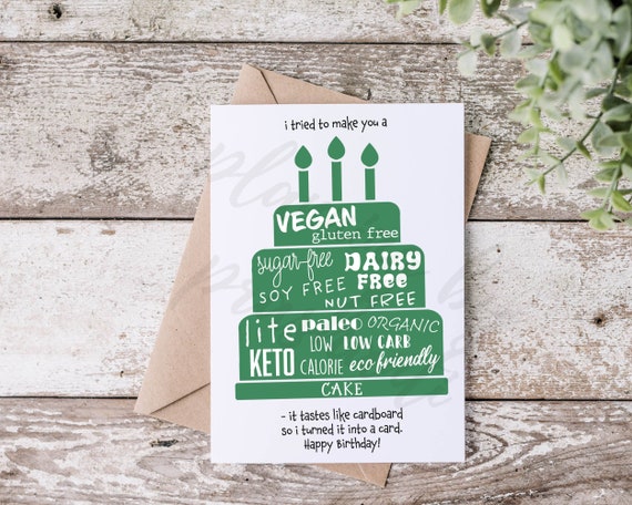Funny Dietary Vegan Birthday Card Greeting Cards Vegan | Etsy