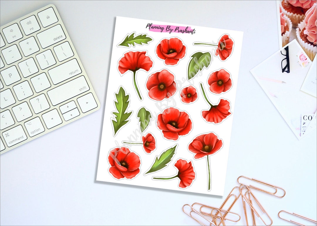 Red Poppy Stickers Veterans ANZAC Remembrance Planner - Etsy