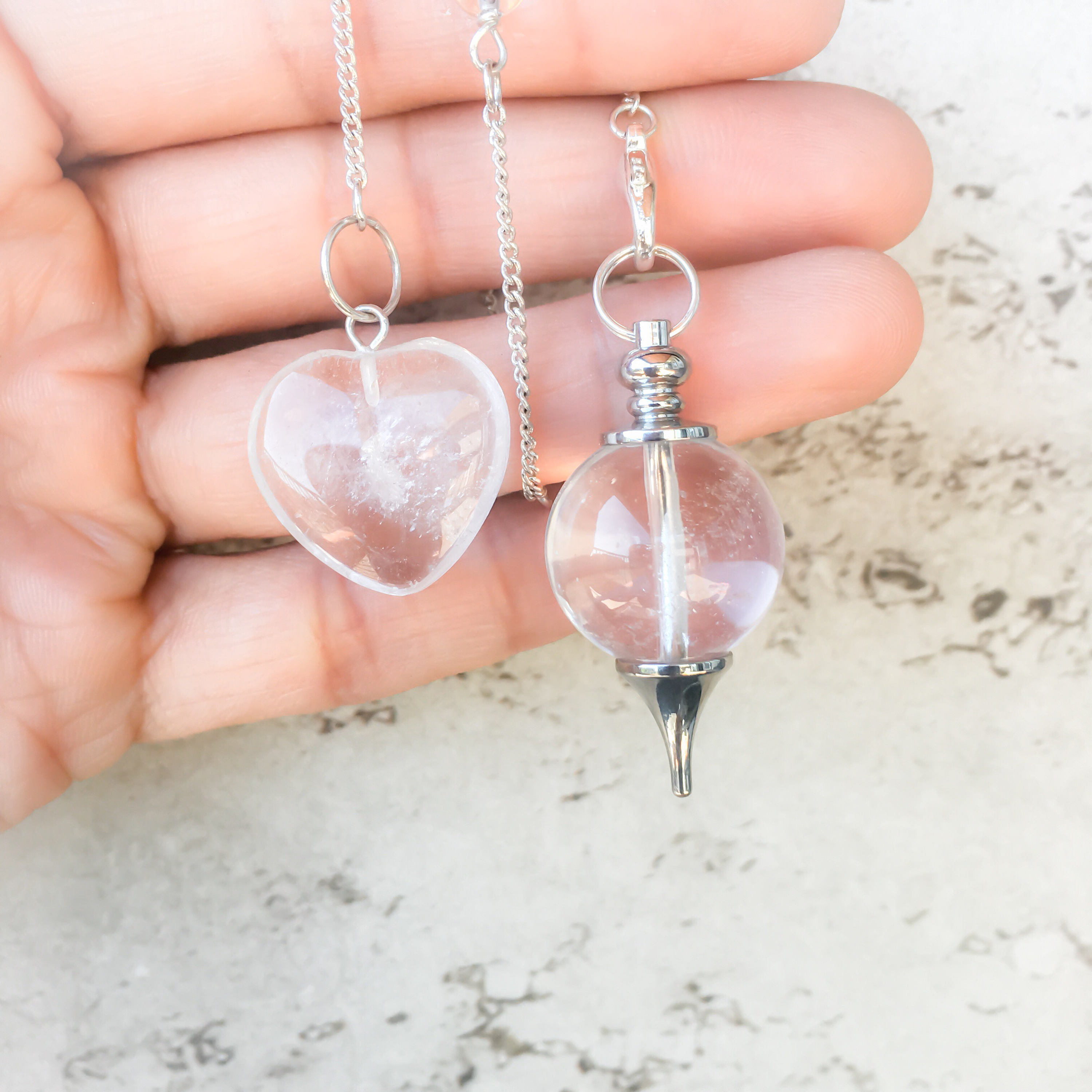 Clear Quartz Teardrop Pendulum with Puffy Heart