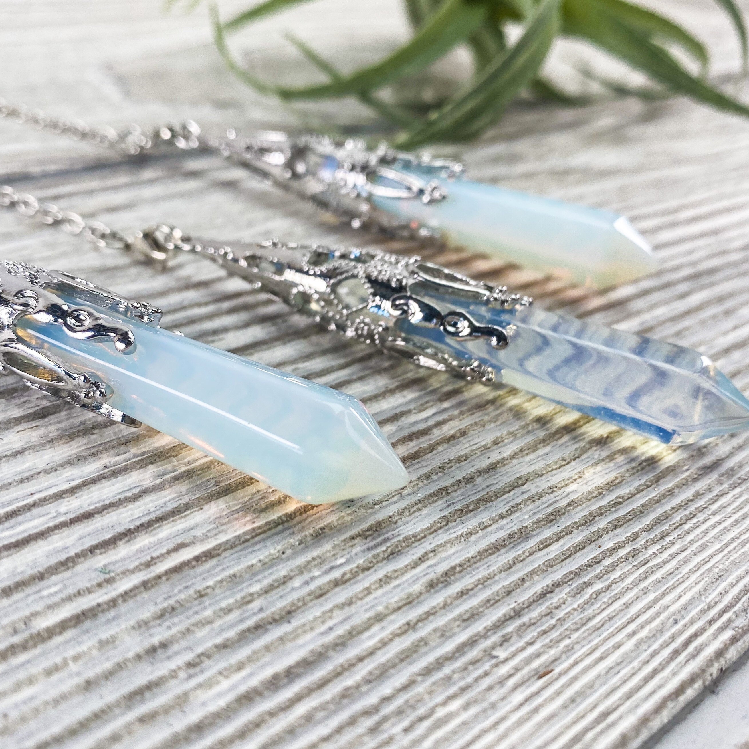 Faceted Opalite Filigree Pendulum