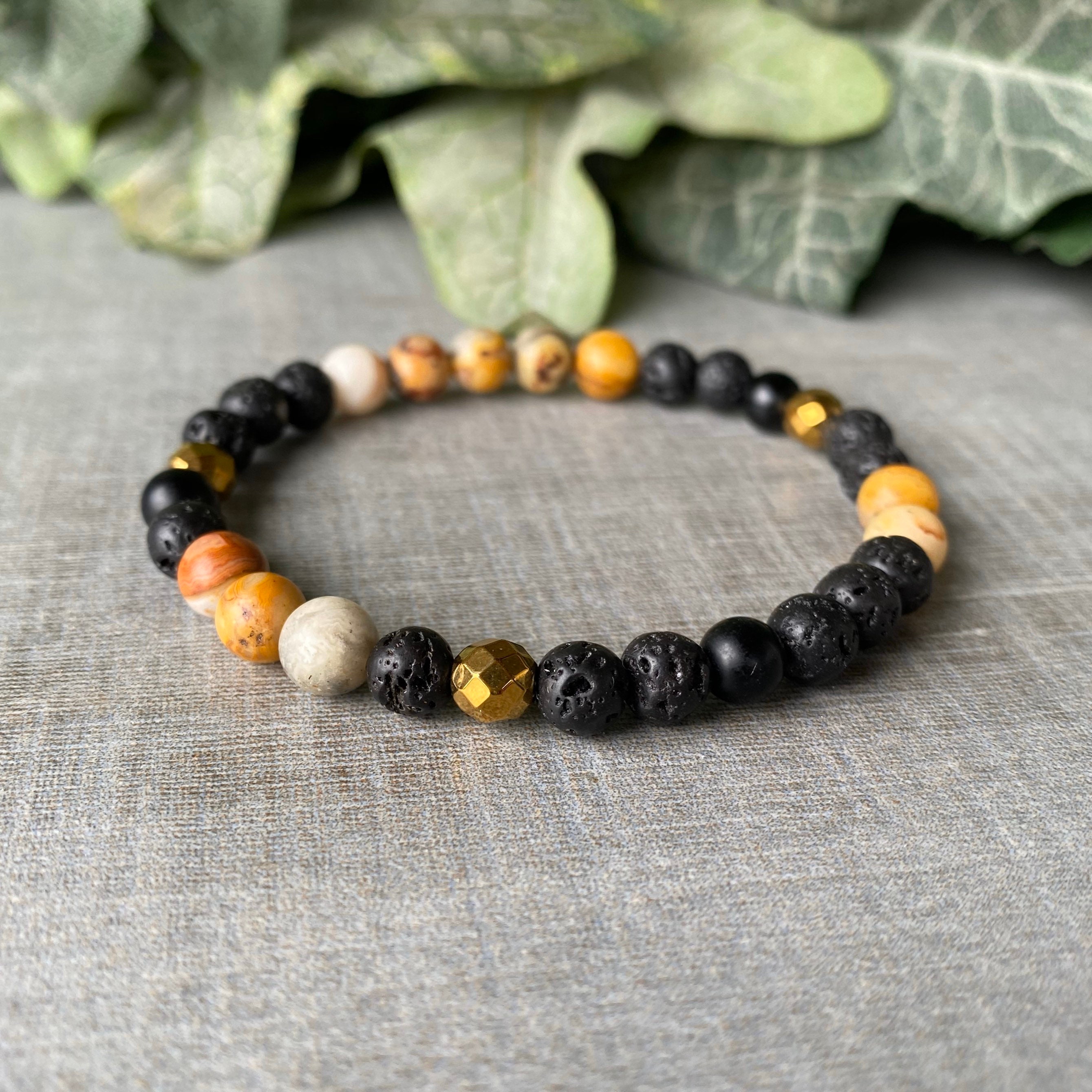 Crazy Lace Agate Lava Stone Onyx Gold Hematite