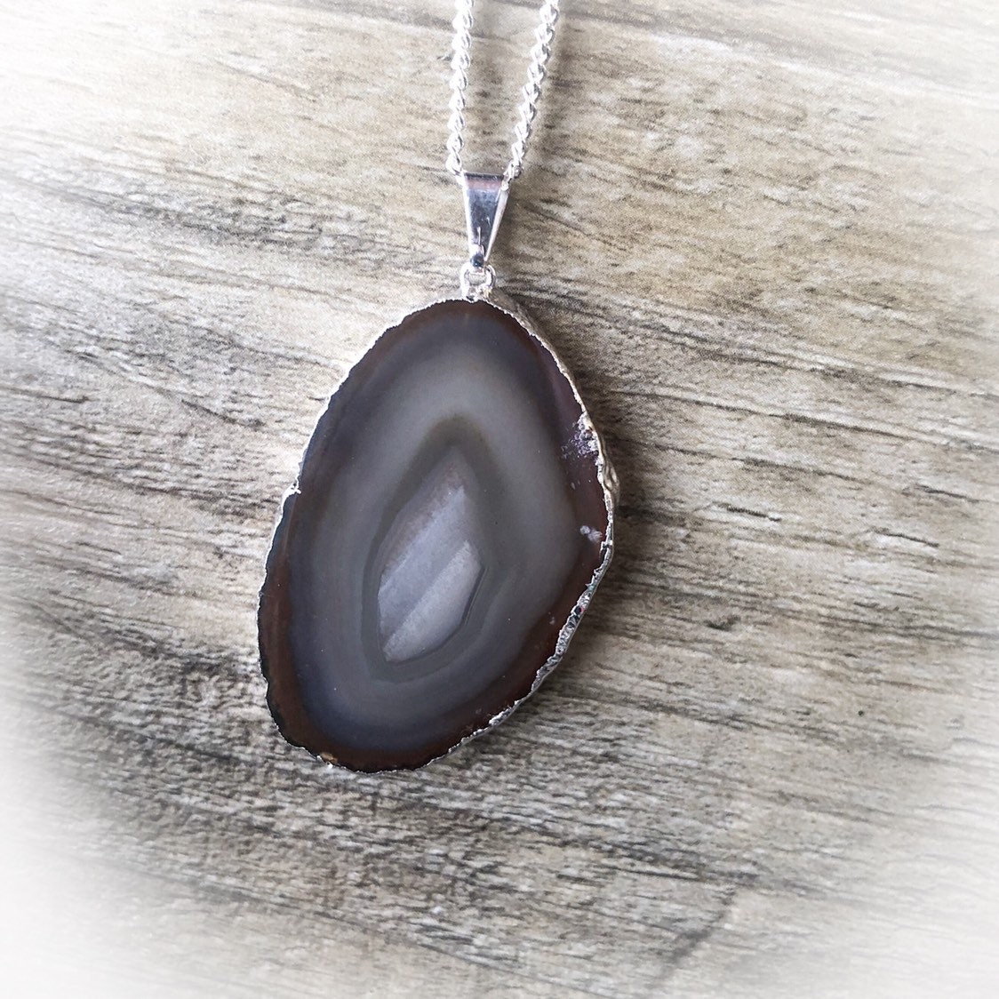 Silver Coated Natural Agate Slice Necklace