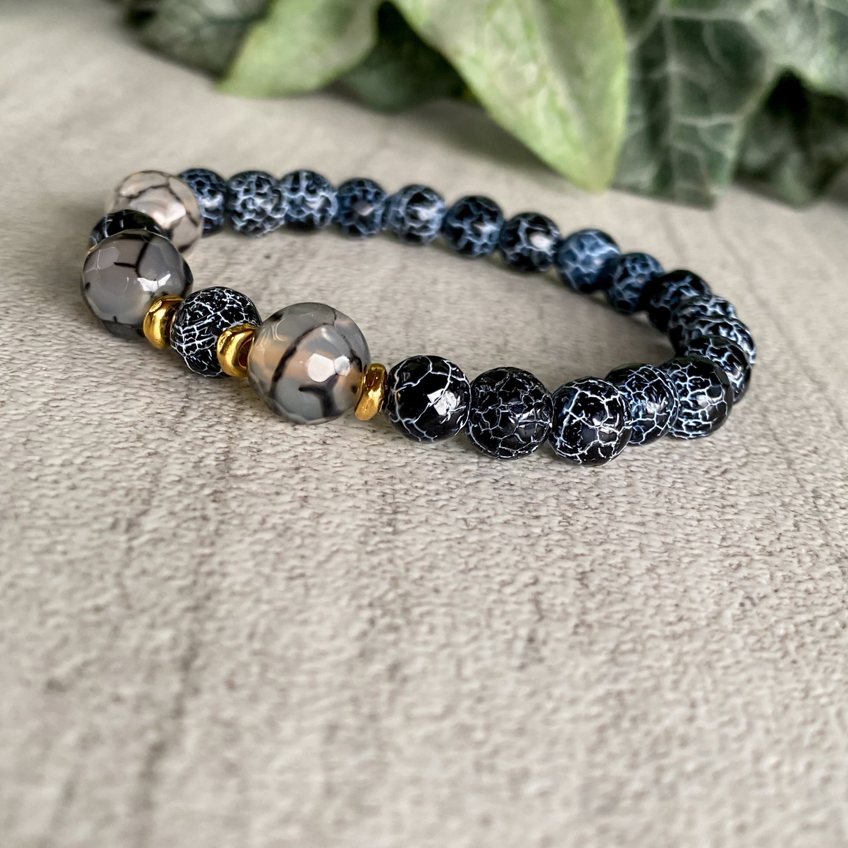 Black Fire Agate & Faceted Agate -Spiritual Protection, Positivity