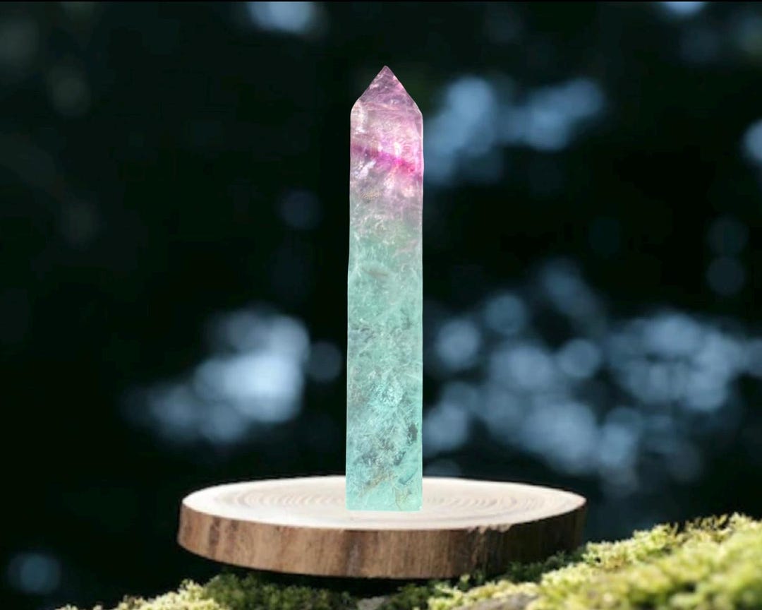 Large Watermelon Fluorite Obelisk, Rainbow Fluorite Crystal, Green ...