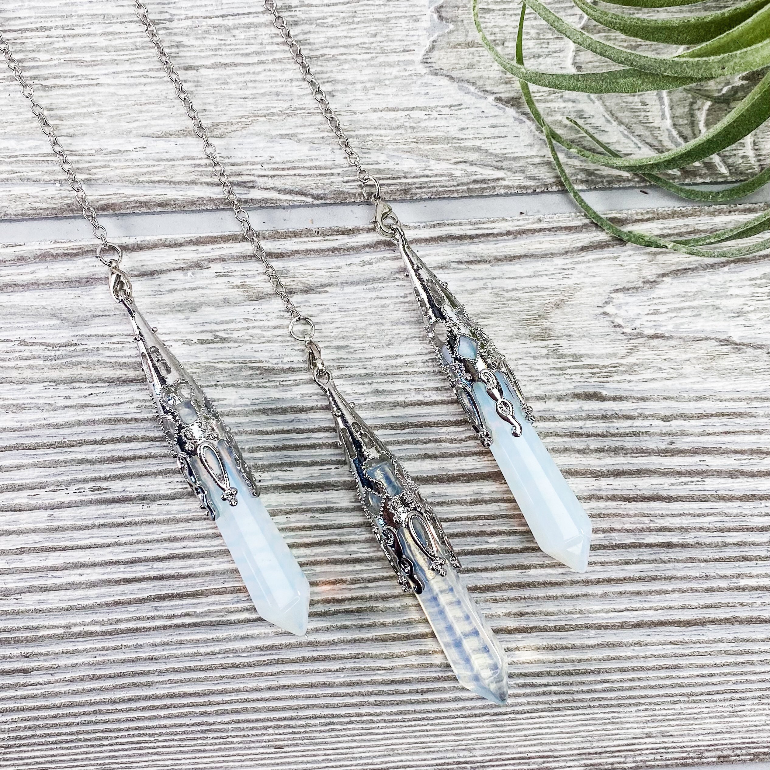 Faceted Opalite Filigree Pendulum