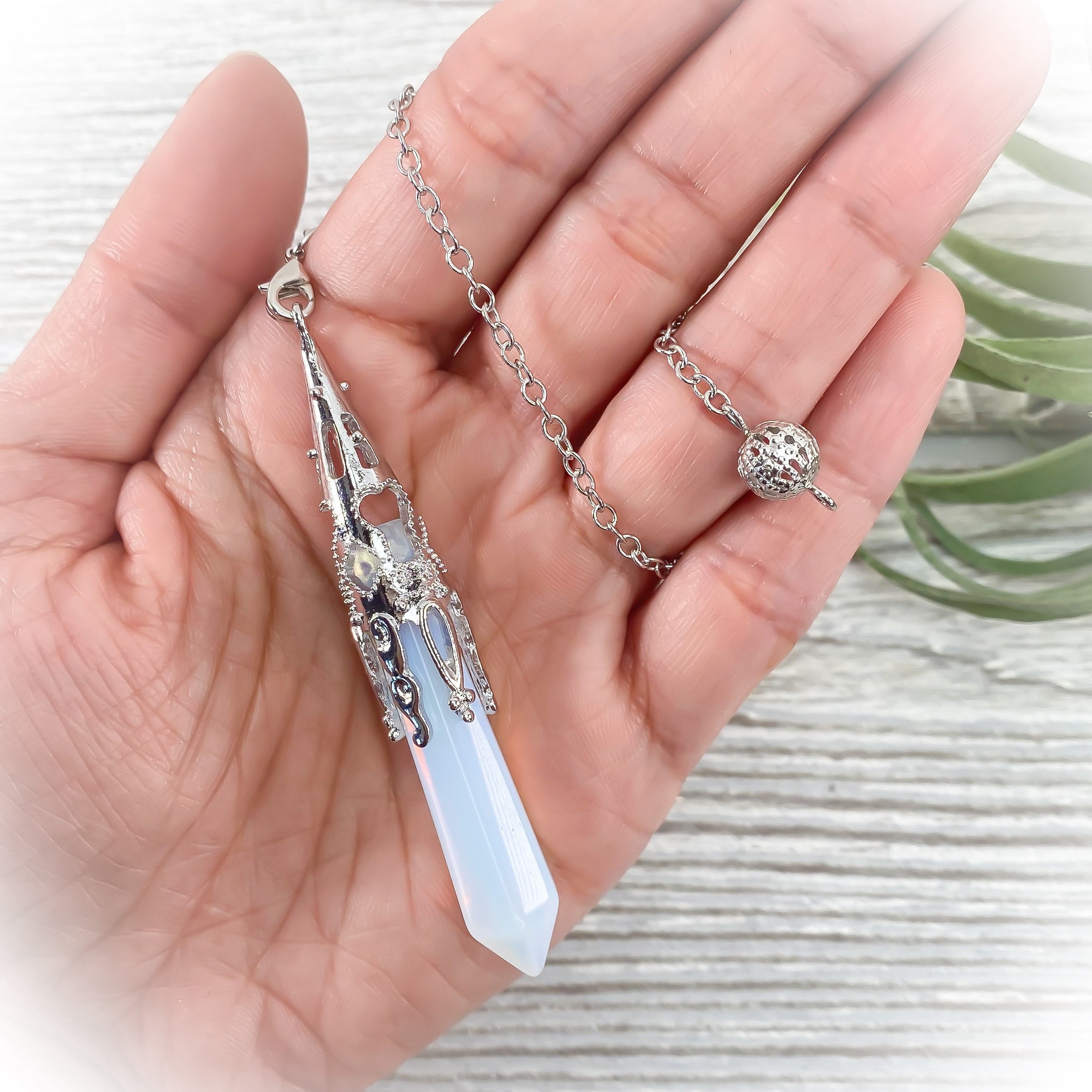Faceted Opalite Filigree Pendulum