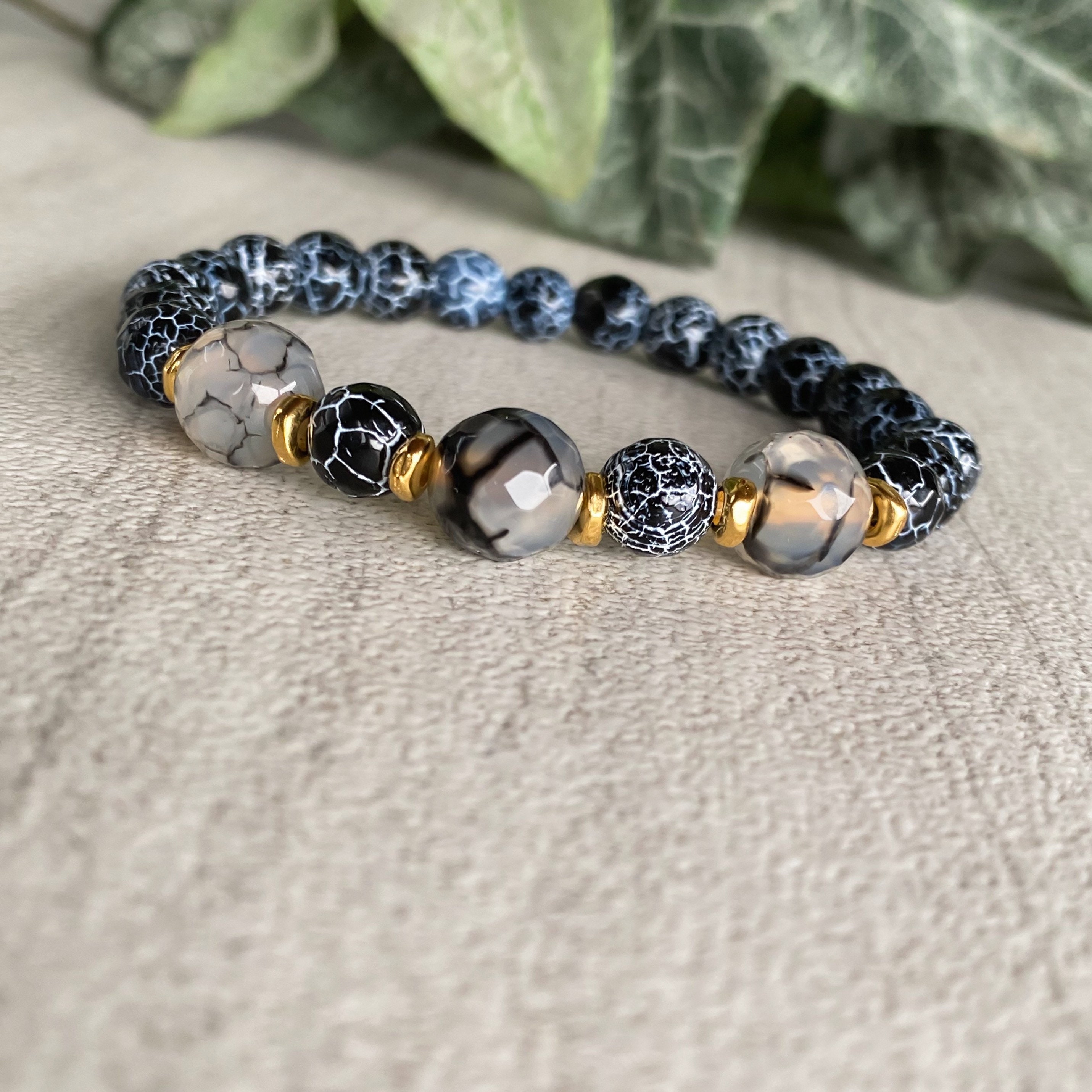 Black Fire Agate & Faceted Agate -Spiritual Protection, Positivity