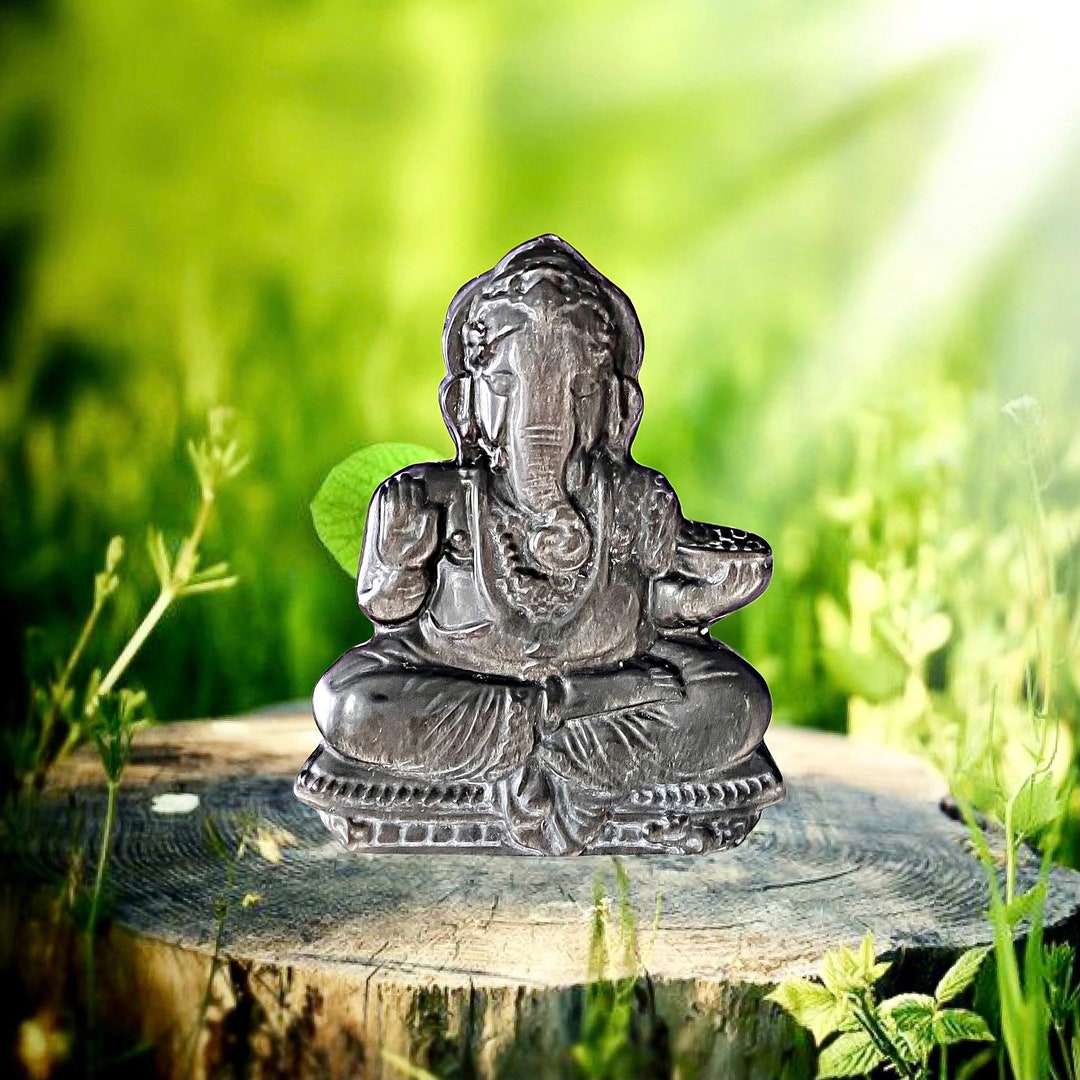 Silver Sheen Obsidian Ganesh Statue, Silver Obsidian Ganesha, Ganesha ...