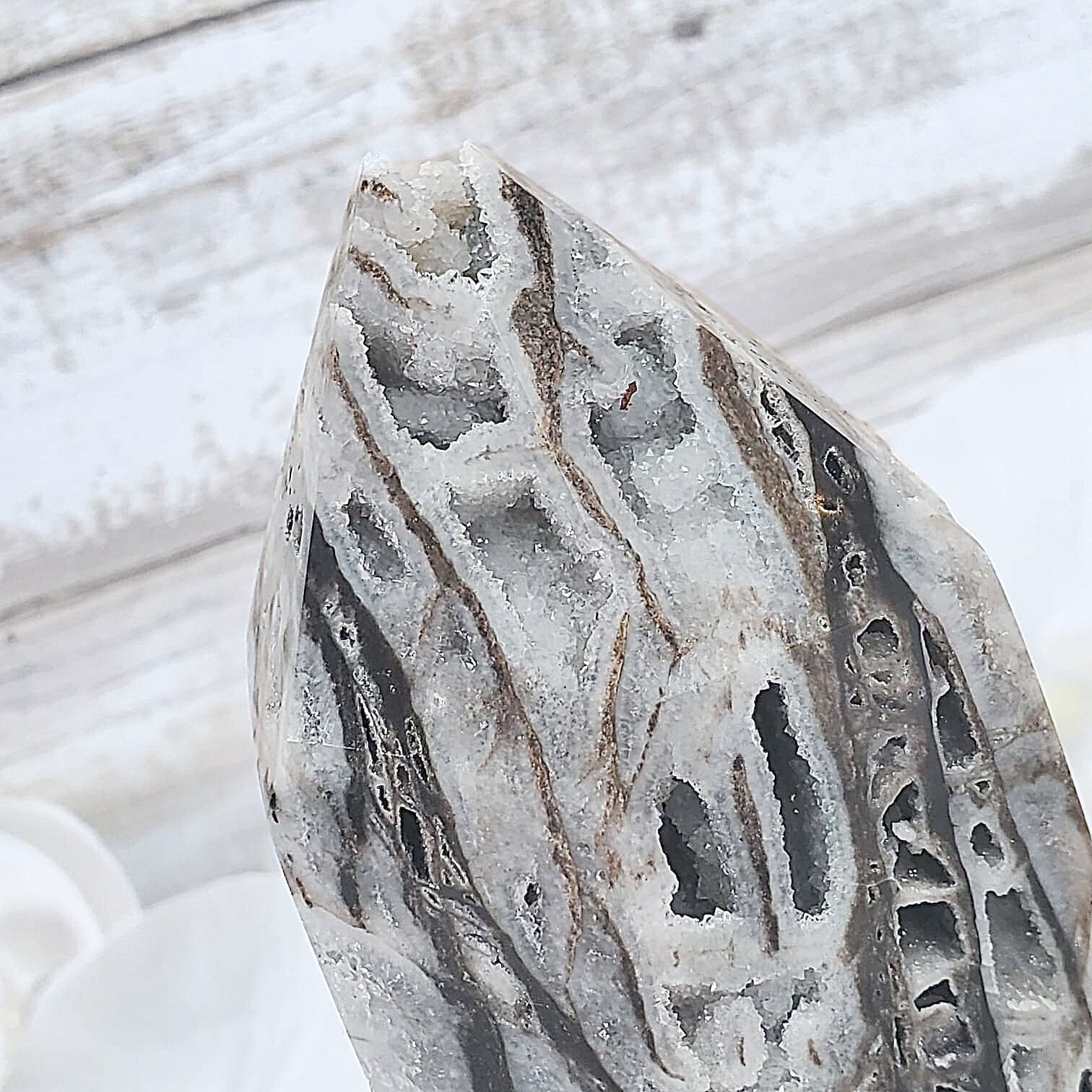 Natural Sphalerite Tower with Druzy Caves