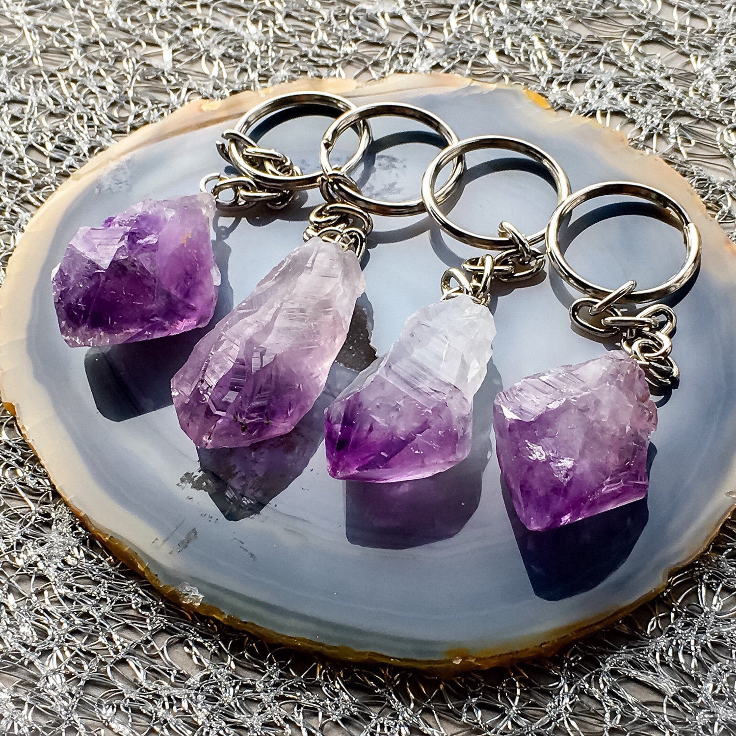 Raw Amethyst Keychain