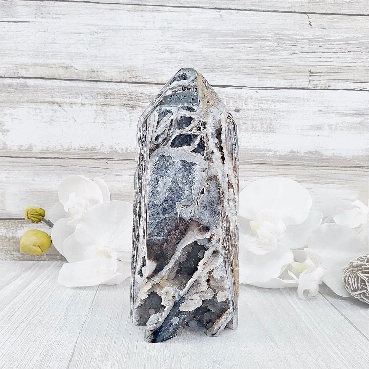Natural Sphalerite Tower with Druzy Caves