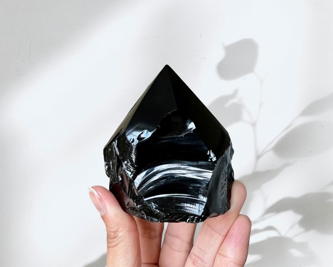 Black Obsidian Point (top Polished, Cut Base), Rough Black Obsidian ...