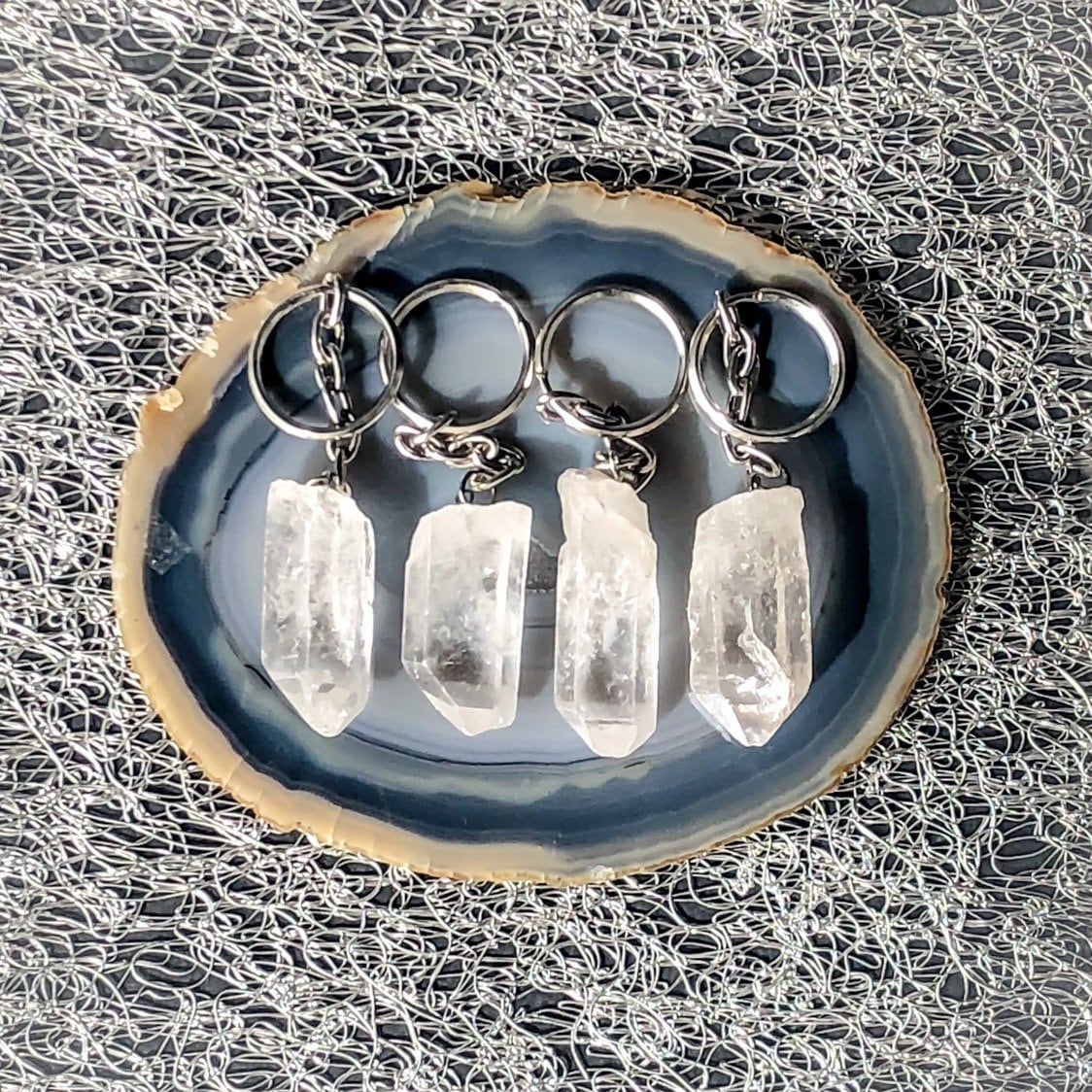 Crystal Quartz Point Keychain