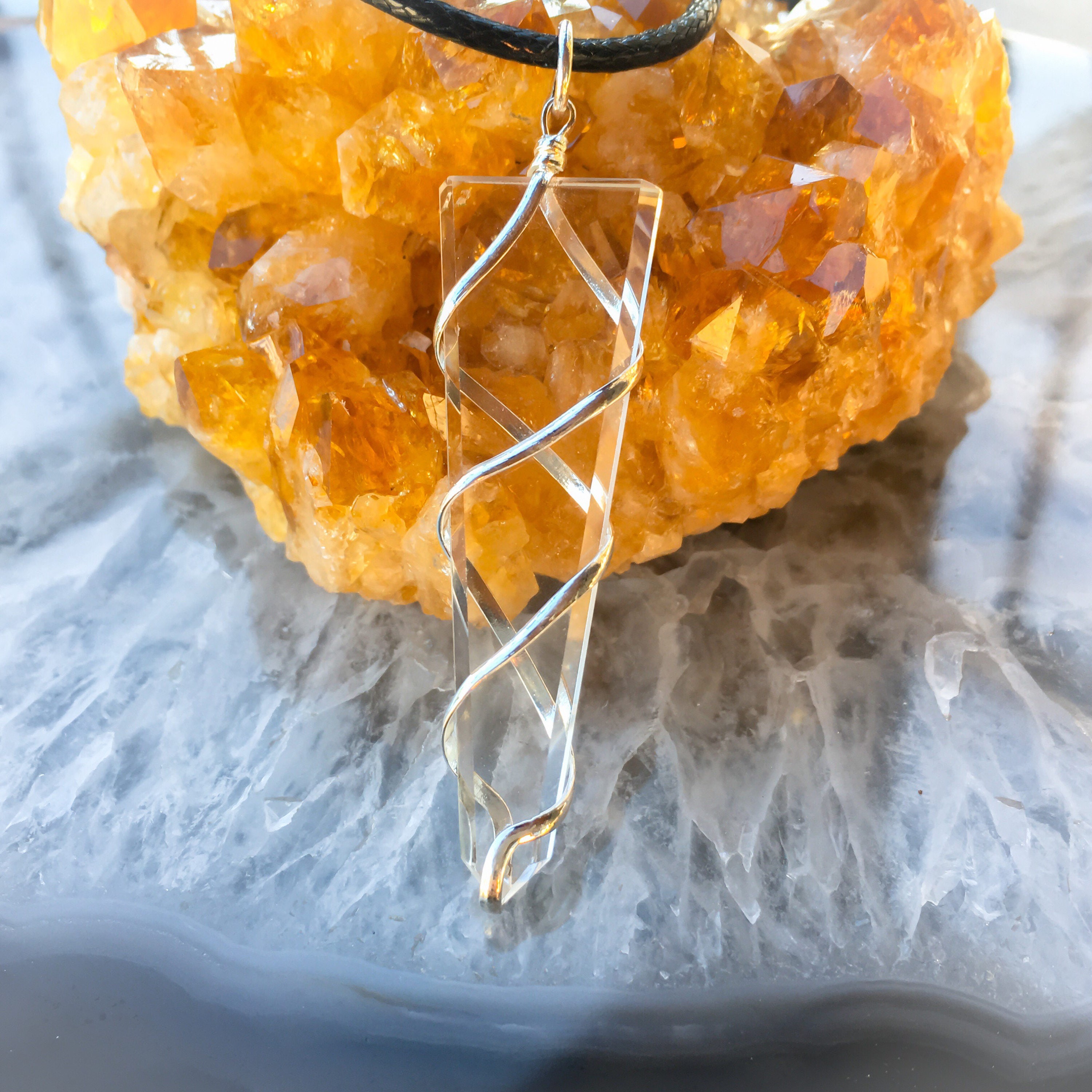 Flat Quartz Crystal Point Necklace