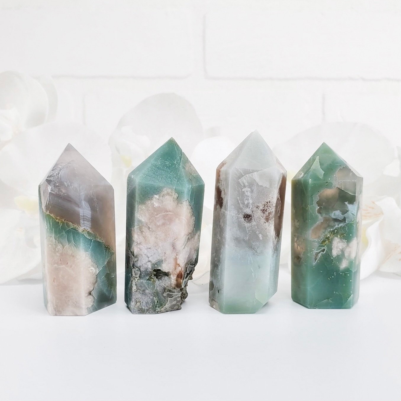 Natural Blue Flower Agate Towers