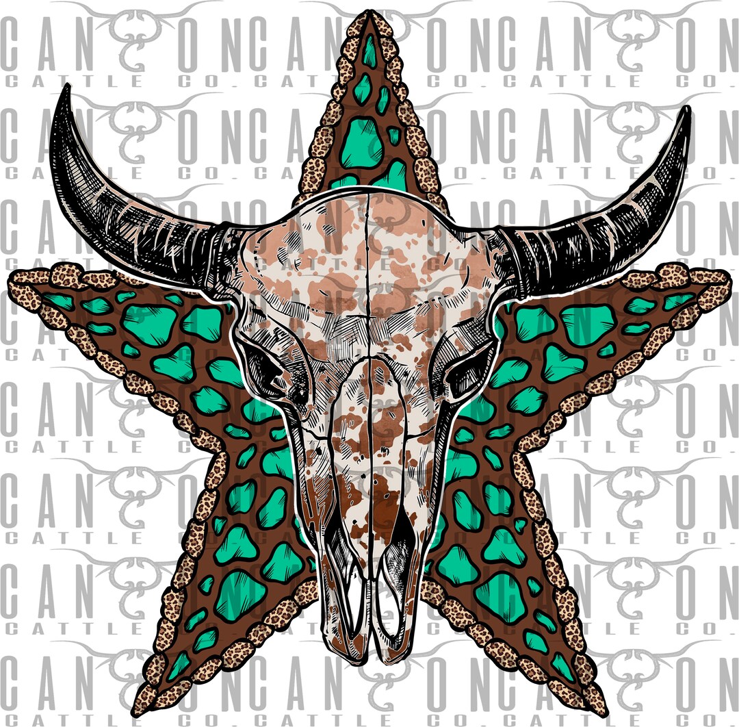 Cow Print Cow Skull, Turquoise Star, Leopard, Turquoise, Western, Retro ...