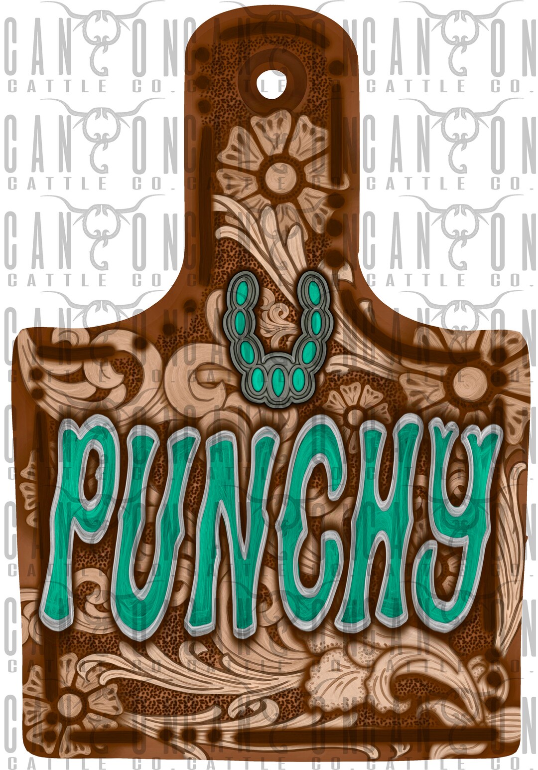 Punchy Turquoise Tooled Leather Cow Tag, Western, Punchy, Png, Instant ...