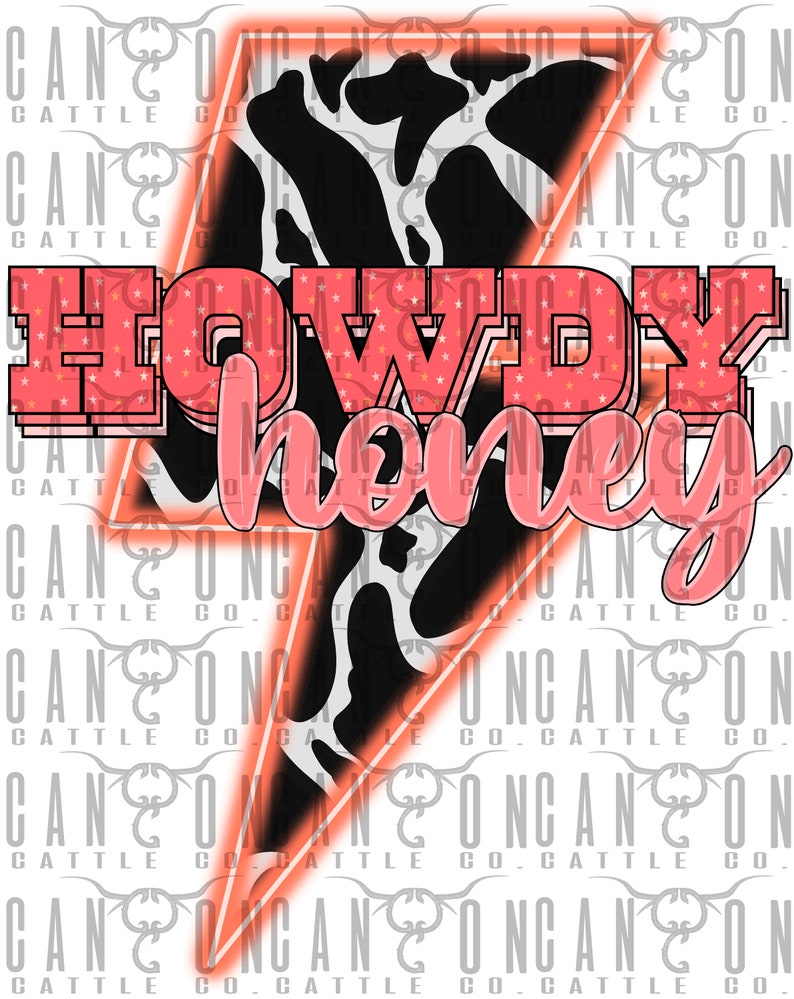 Howdy Honey Cow Print Neon Lightning Bolt Western Punchy - Etsy