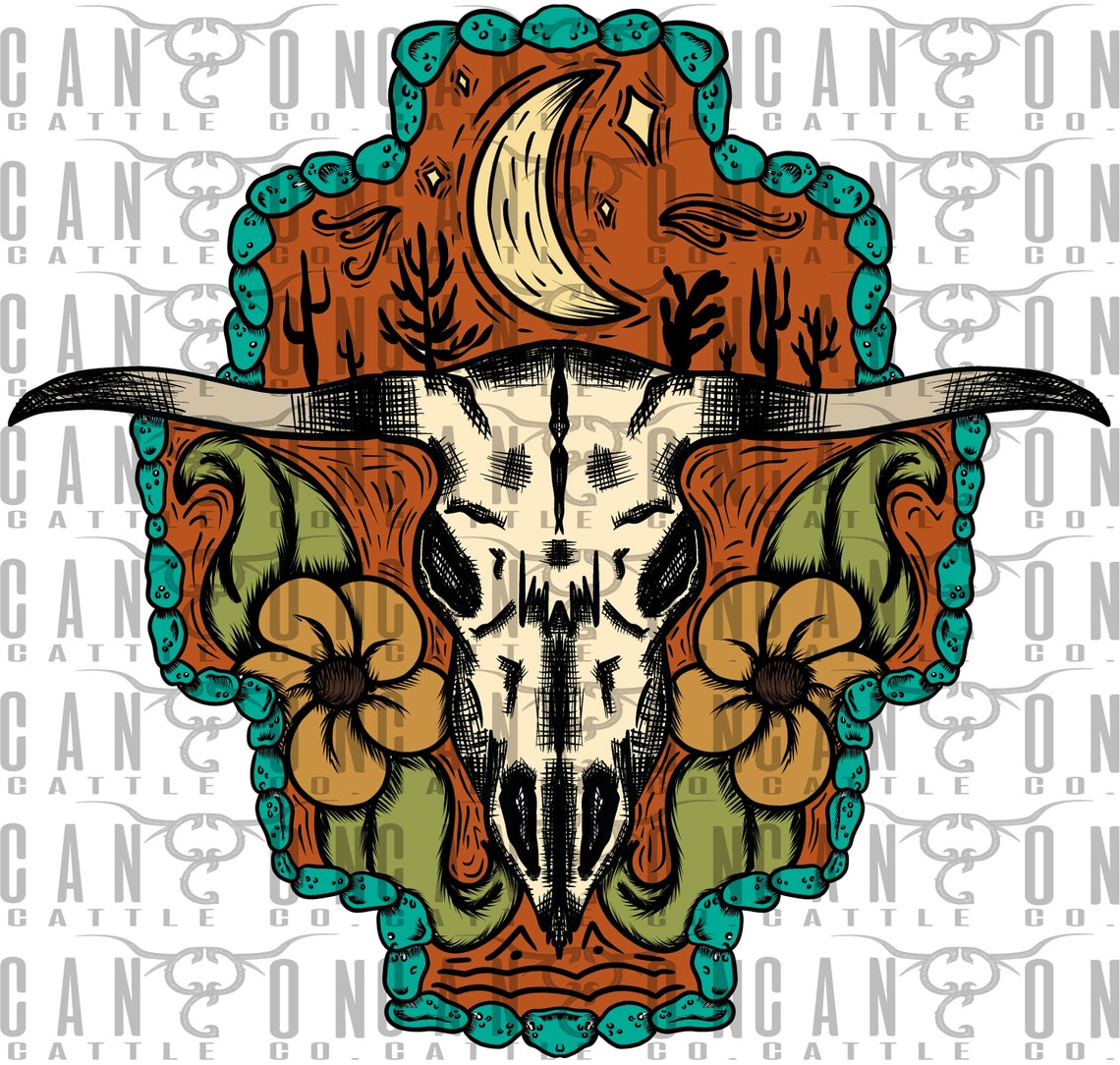 Western Aztec Cow Skull Floral Western Punchy Png Instant - Etsy