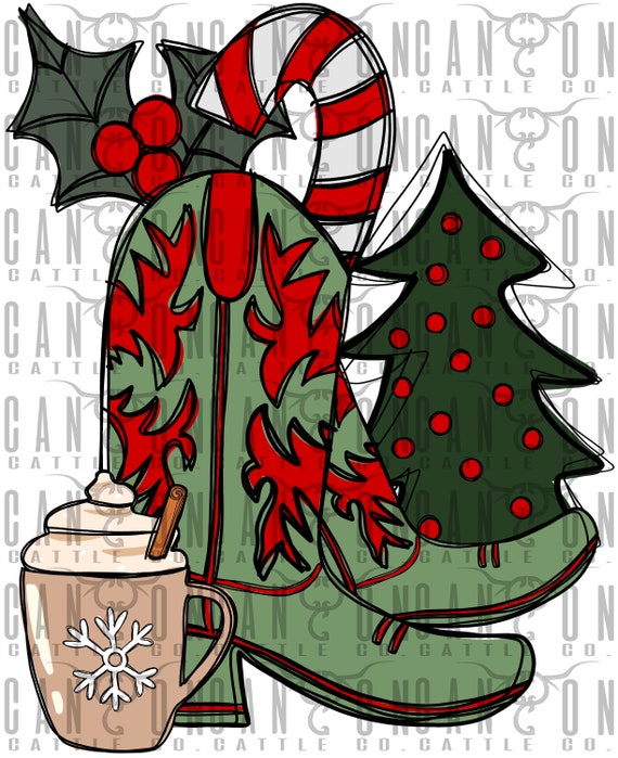 Christmas Cowboy Boots Western Candy Cane Hot Chocolate - Etsy