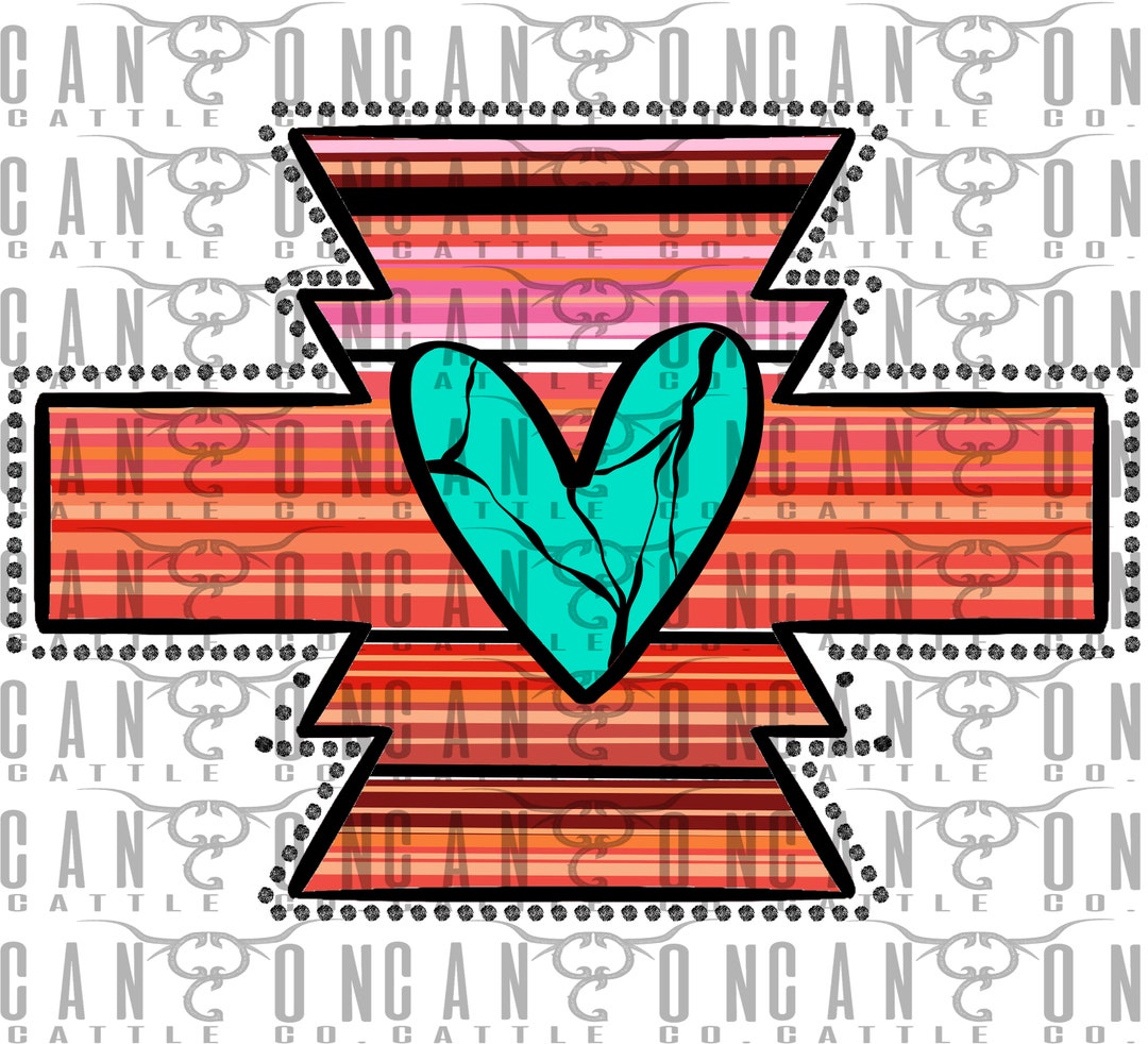 Serape Turquoise Heart Valentine's Day Aztec Symbol, Western, Punchy ...