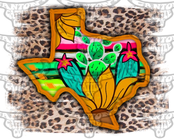 State of Texas Leopard Serape Cactus Sunflowers Western | Etsy