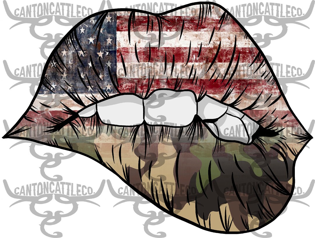 American Flag and Camo Lips, Biting Lips, Retro, Country, Png, Instant ...