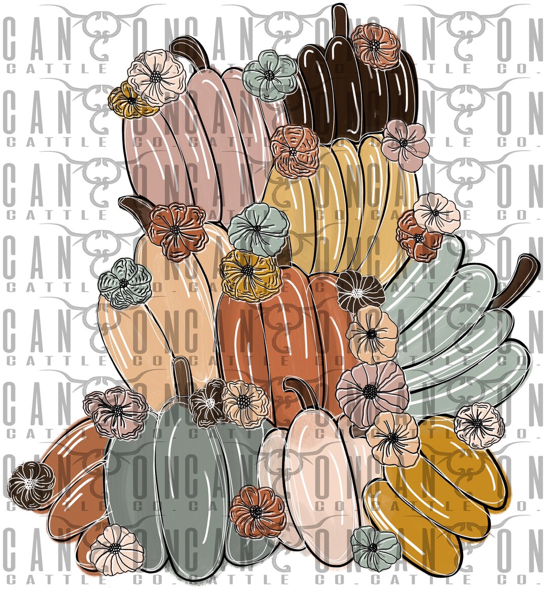Boho Floral Pumpkin Stack, Bohemian, Retro, Vintage, Fall, Autumn, Png ...