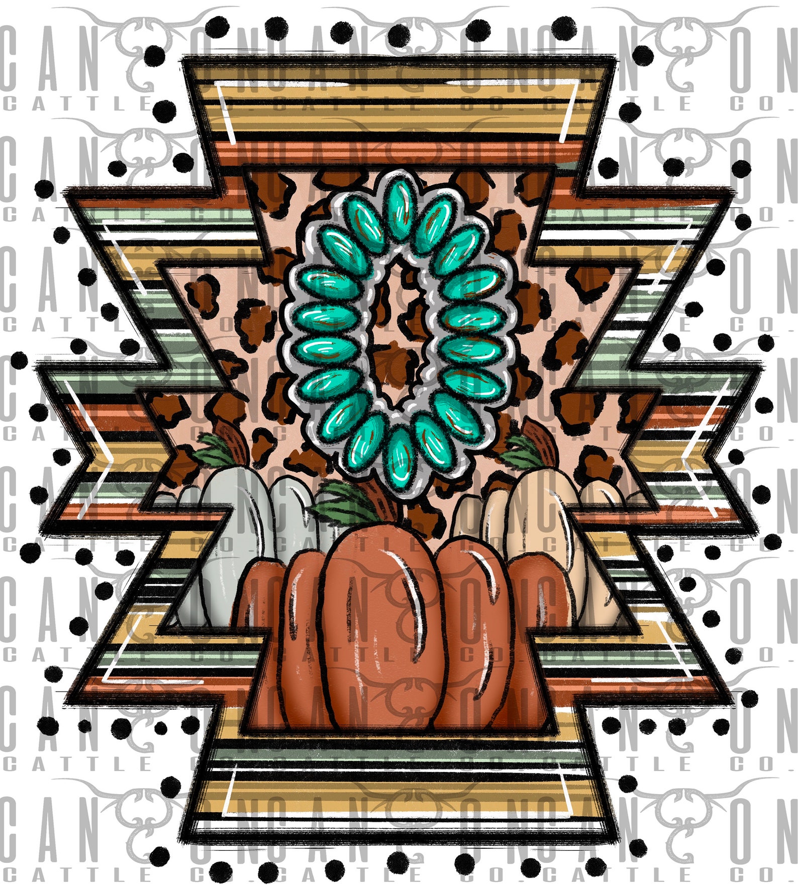 Western Turquoise Pumpkin Aztec Emblem, Leopard, Serape, Fall, Autumn ...