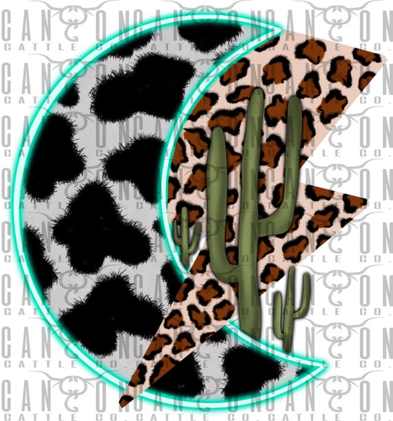 Cow Print Neon Moon Leopard Lightning Bolt Cactus Western - Etsy