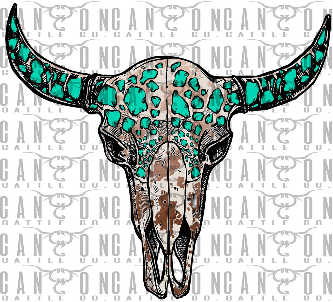 Cow Print Turquoise Longhorn Cow Skull, Western, Westerner Grunge ...