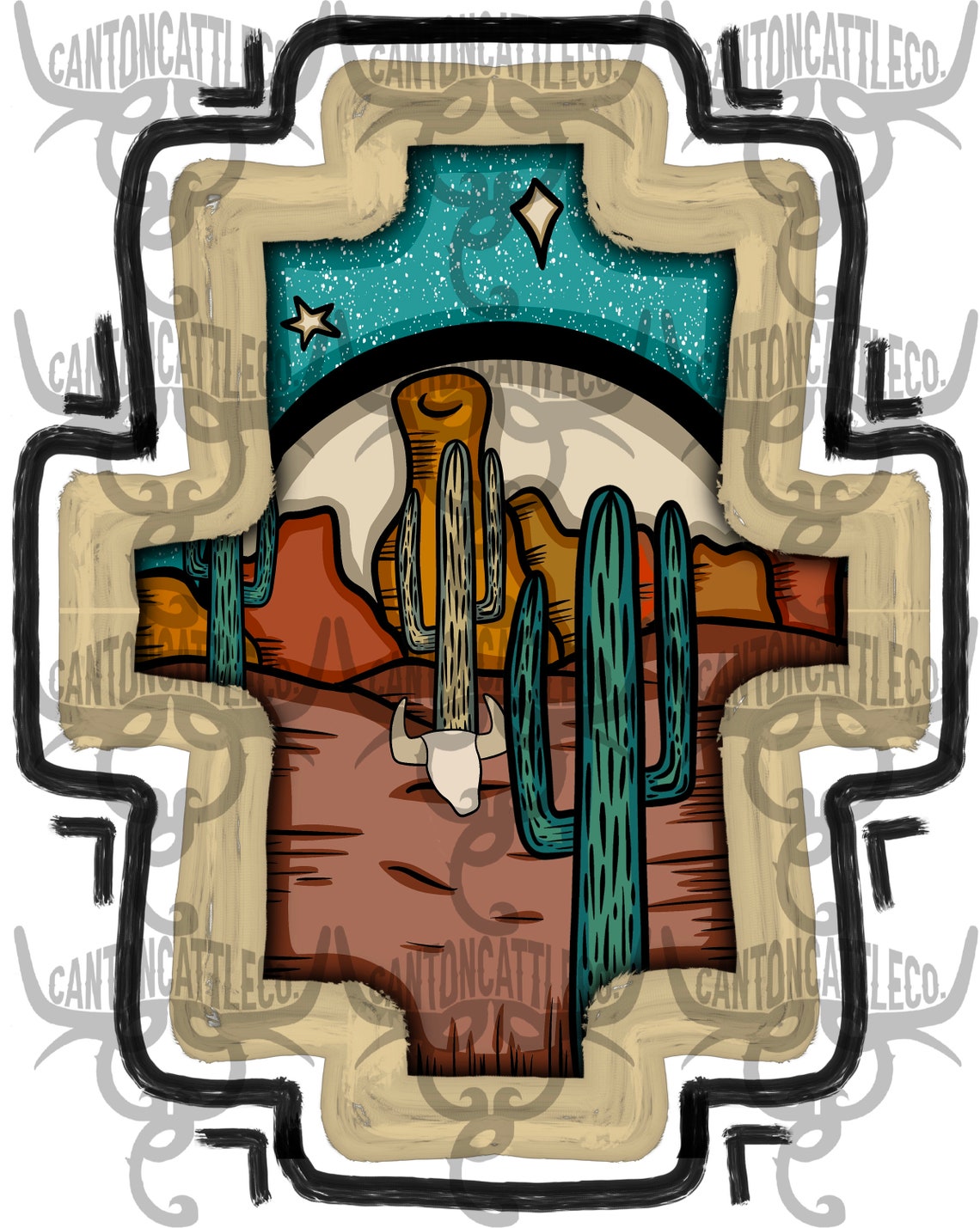 Aztec Desert, Cactus, Cow Skull, Western, Punchy, Png, Instant Download ...