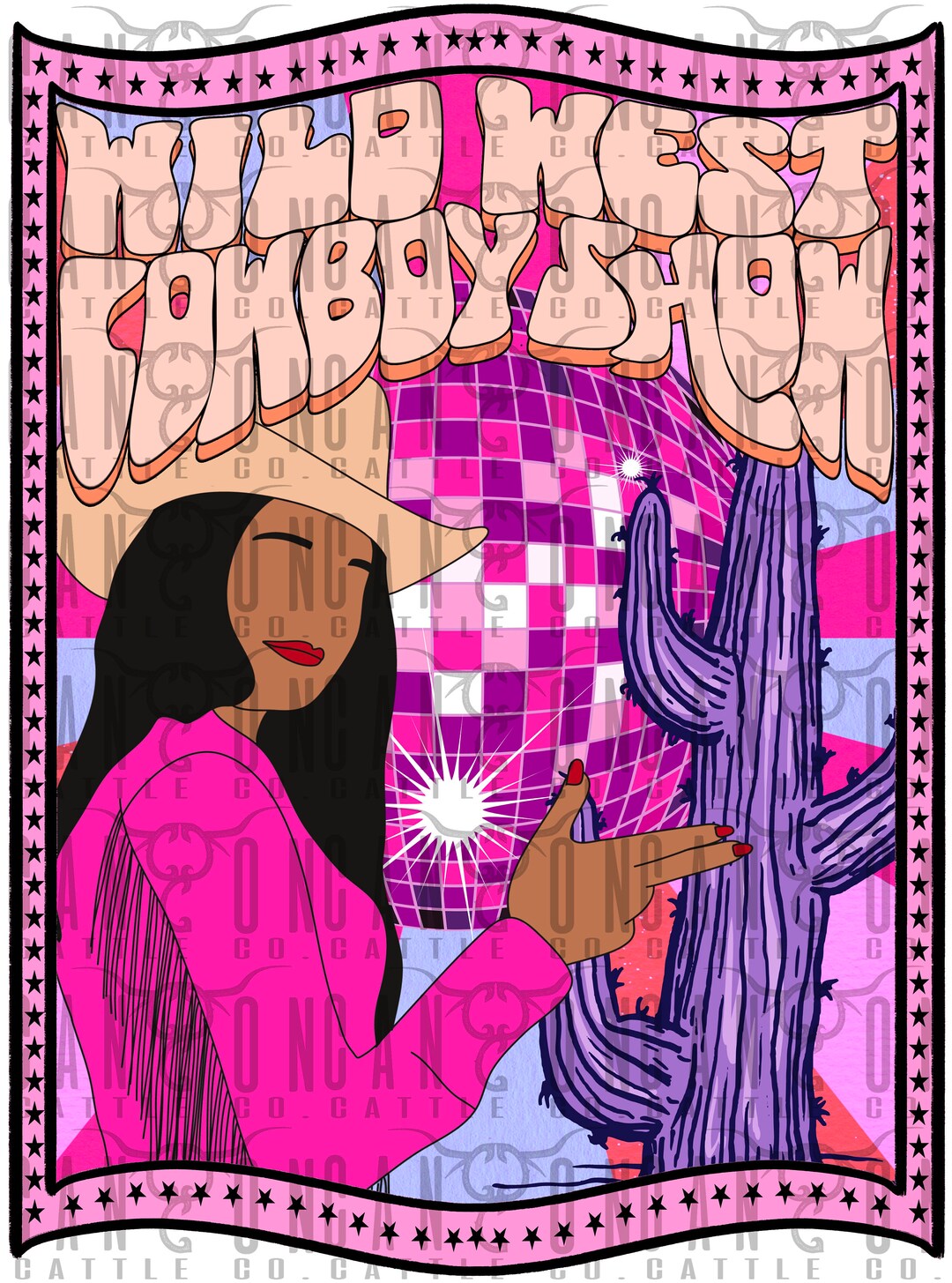 Wild West Cowboy Show, Vintage, Retro, Poster, Disco, Pink, Cowgirl ...