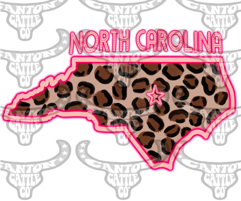 North Carolina Leopard Neon State Western Punchy PNG - Etsy
