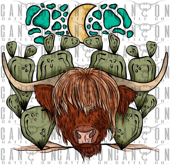 Highland Cow Desert Turquoise Cactus Western Retro - Etsy